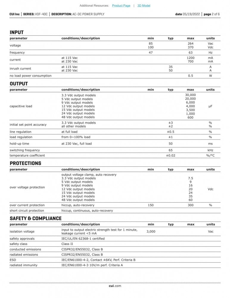 VOF-40C-S12 datasheet page 2