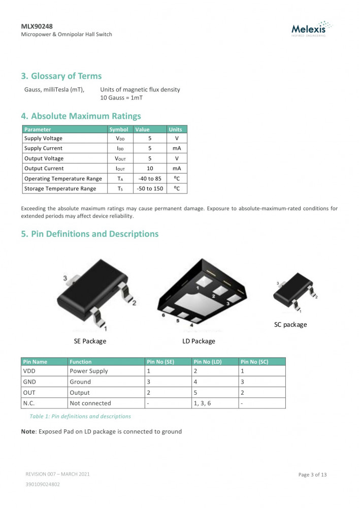 MLX90248 datasheet page 3