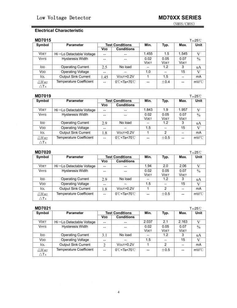 MD70XX datasheet page 4