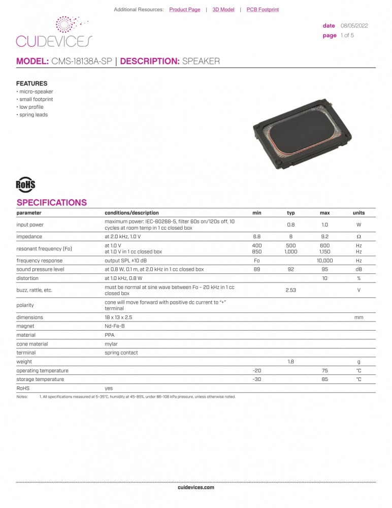 CMS-18138A-SP datasheet page 1