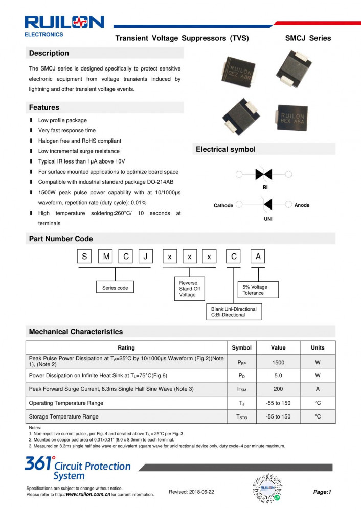 SMCJ54A datasheet page 1