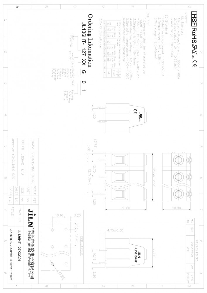 JILN JL136HT-127XXG01 technical drawing