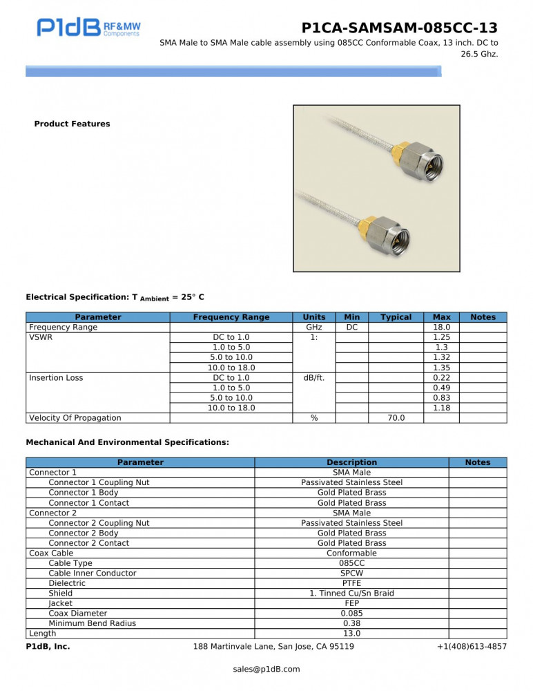 P1CA-SAMSAM-085CC-13 product documentation, page 1