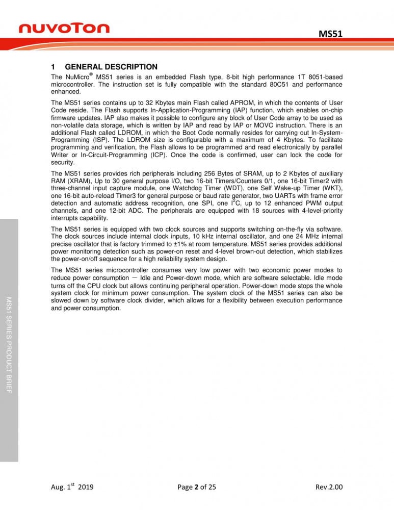 Nuvoton MS51 Series document page 2