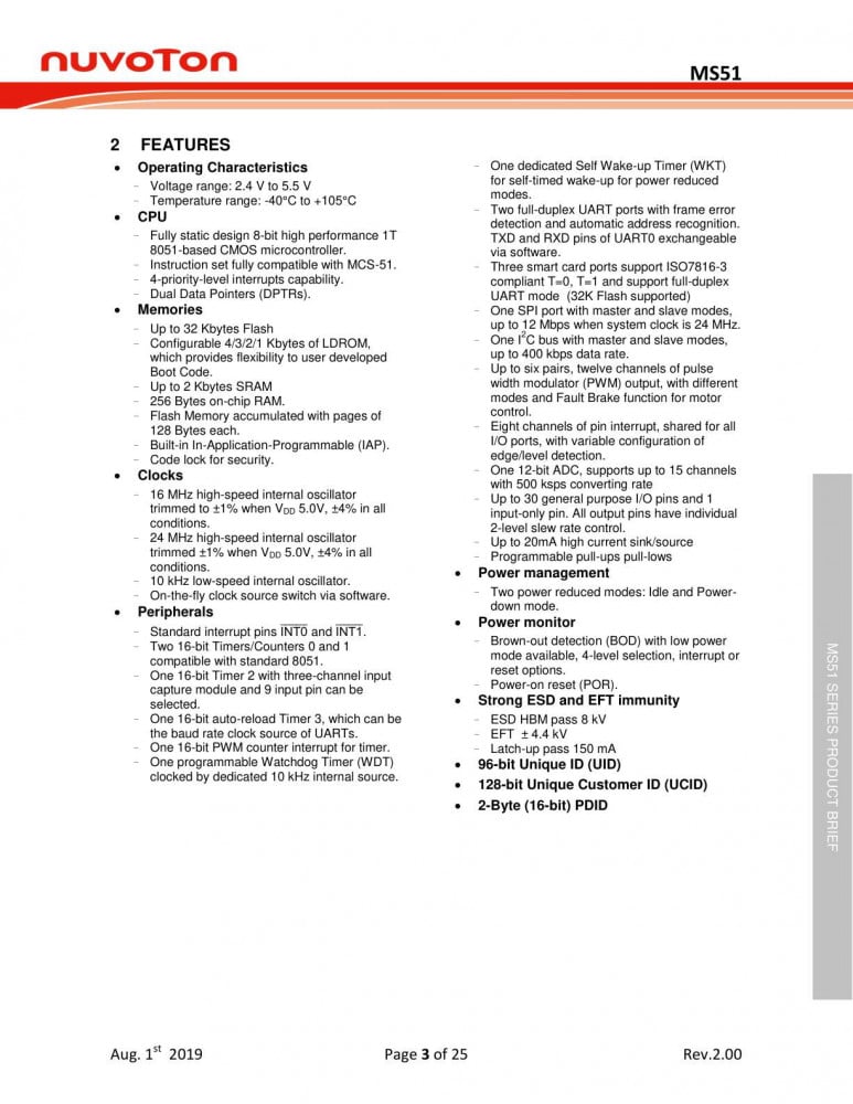 Nuvoton MS51 Series document page 3