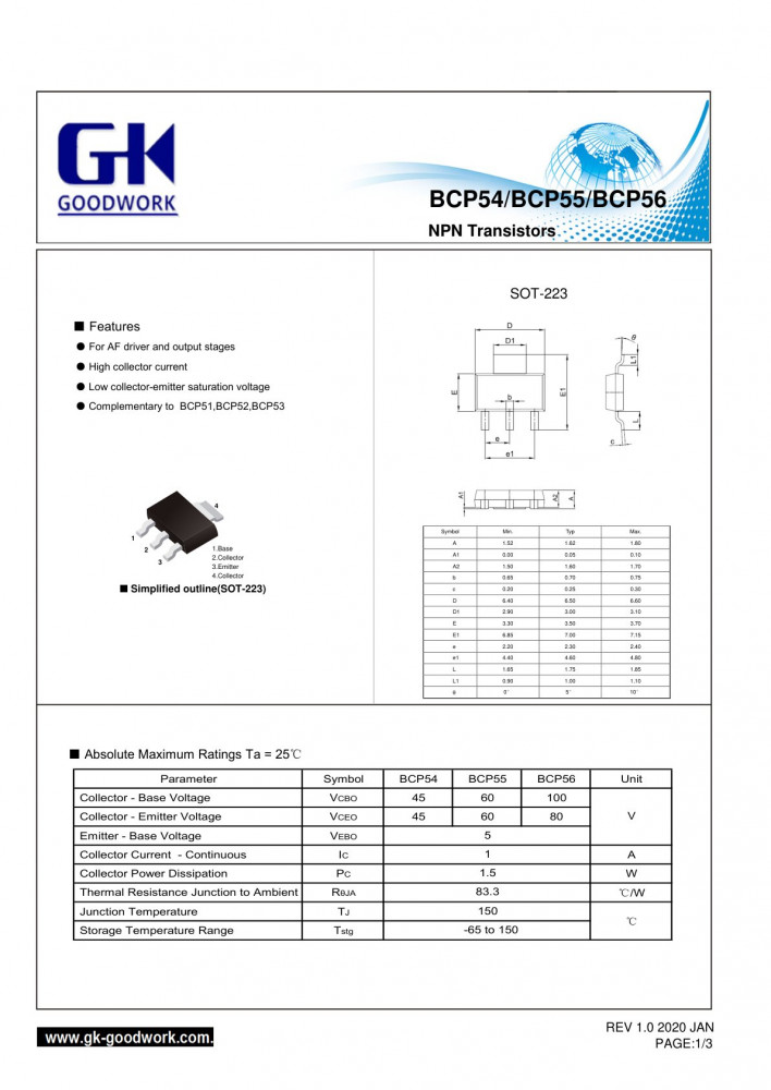 GOODWORK BCP56 datasheet page 1