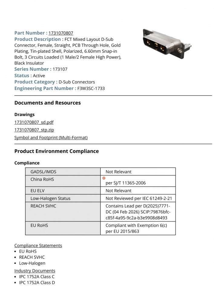 MOLEX 1731070807 technical drawing preview, page 1