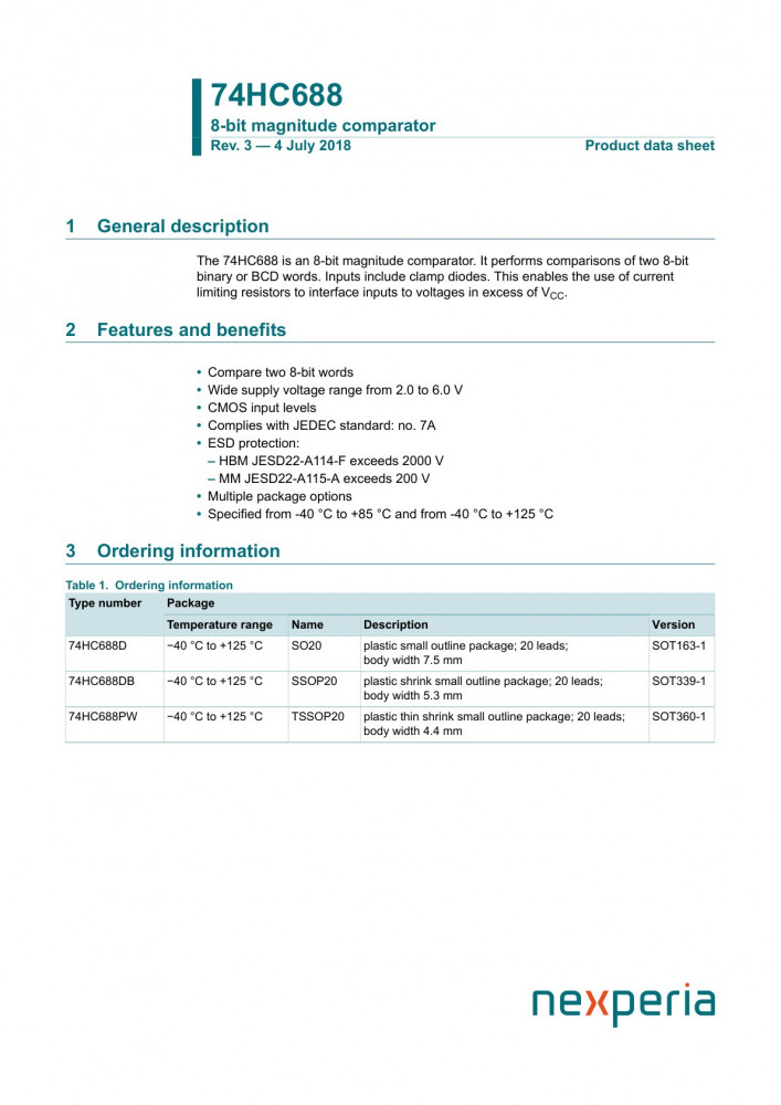 74HC688PW datasheet page 1