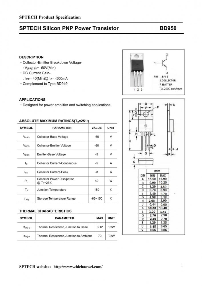SPTECH BD950 datasheet page 1