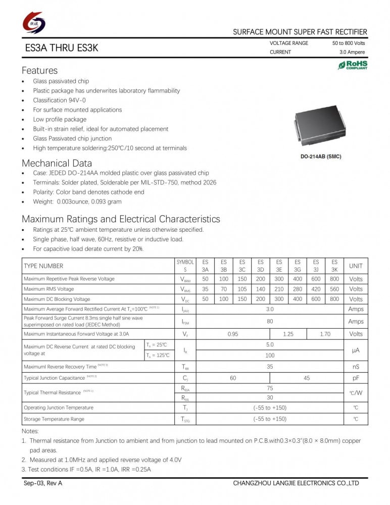ES3J datasheet page 1