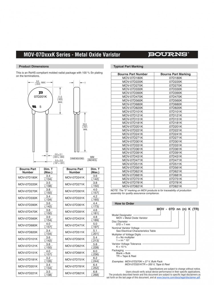 BOURNS MOV-07D270K datasheet page 2
