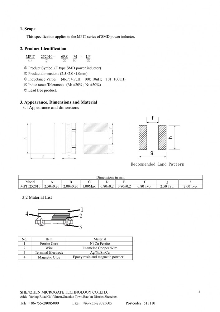 MPIT252010 series specification page 4