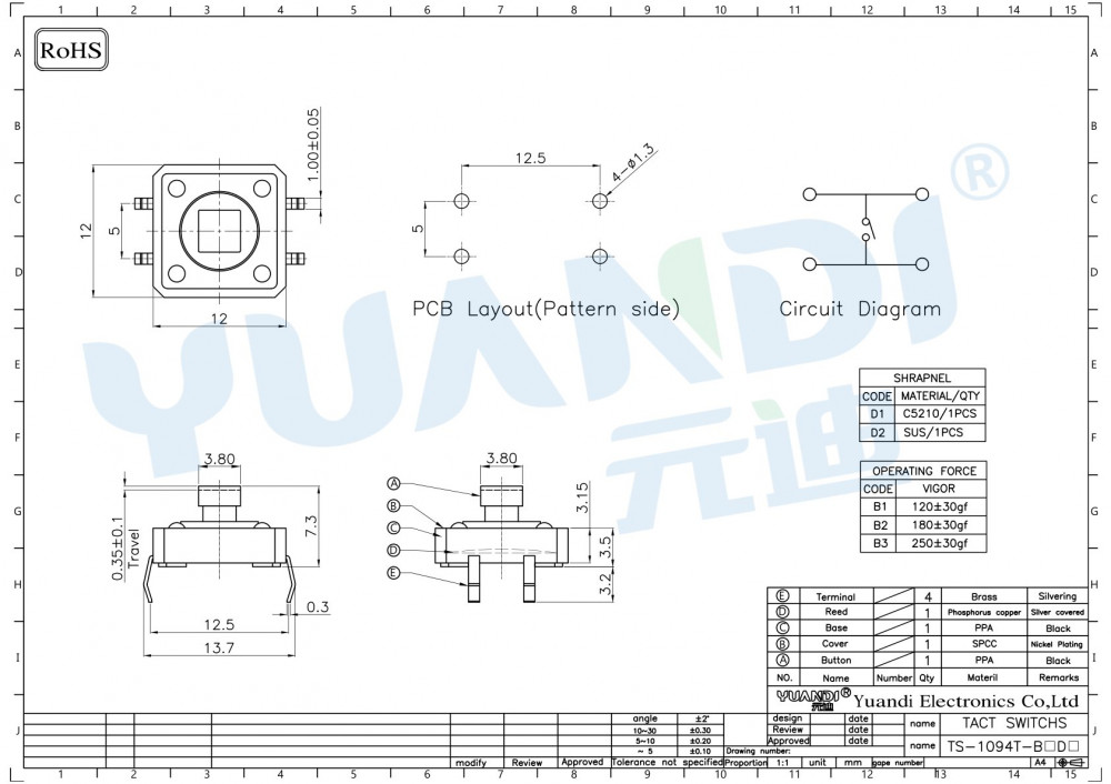 Yuandi TS-1094T-B2D1 technical drawing
