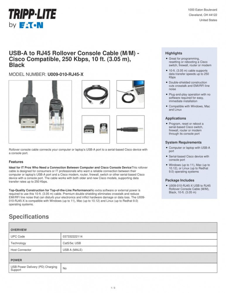U009-010-RJ45-X technical document page 1