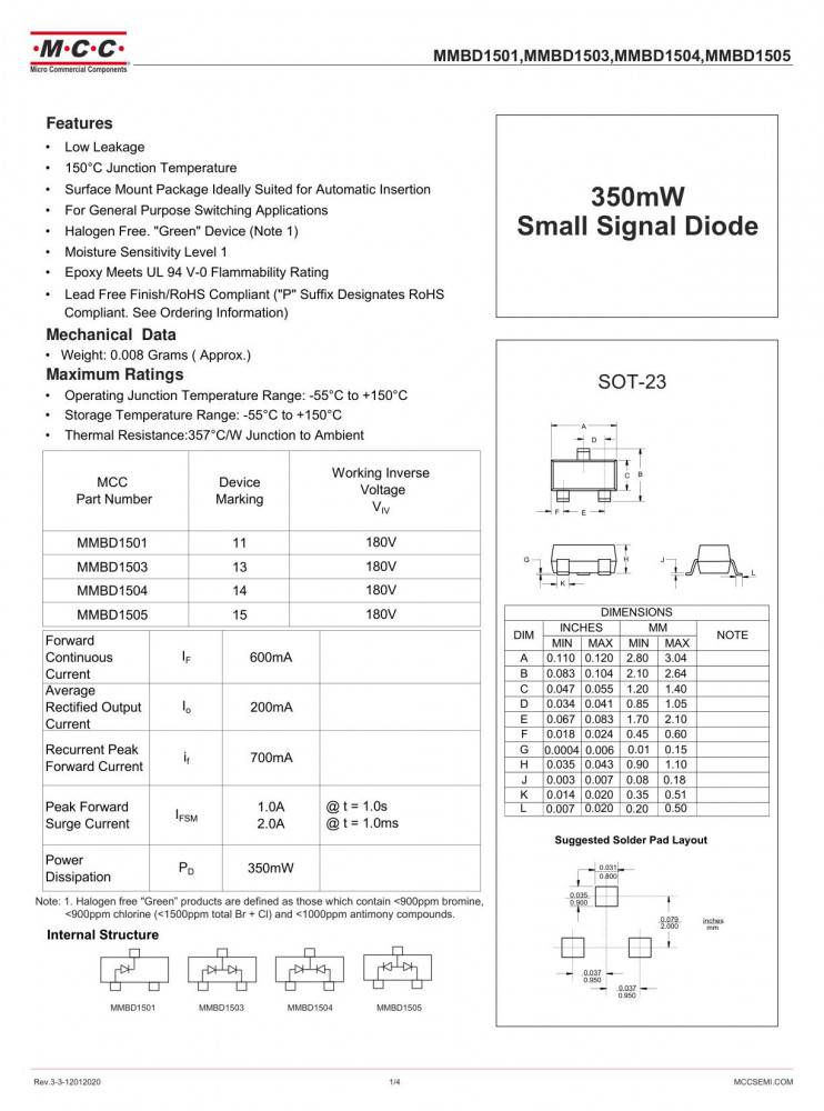 MMBD1503-TP technical documentation page 1