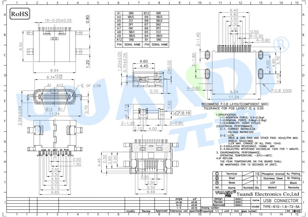 TYPE-610-1.6-T3-5A technical drawing page 1