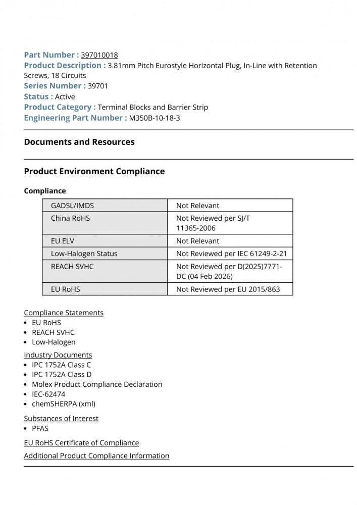 MOLEX 397010018 product document image 1