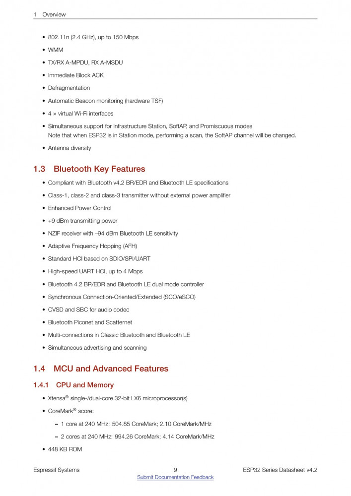 ESP32 series datasheet page 9