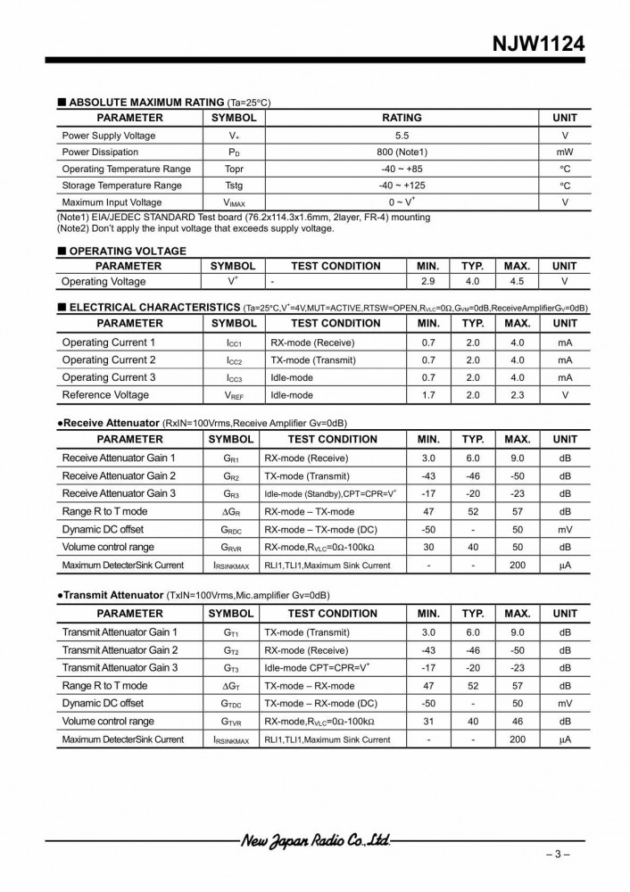 NJW1124V-TE1 datasheet page 3