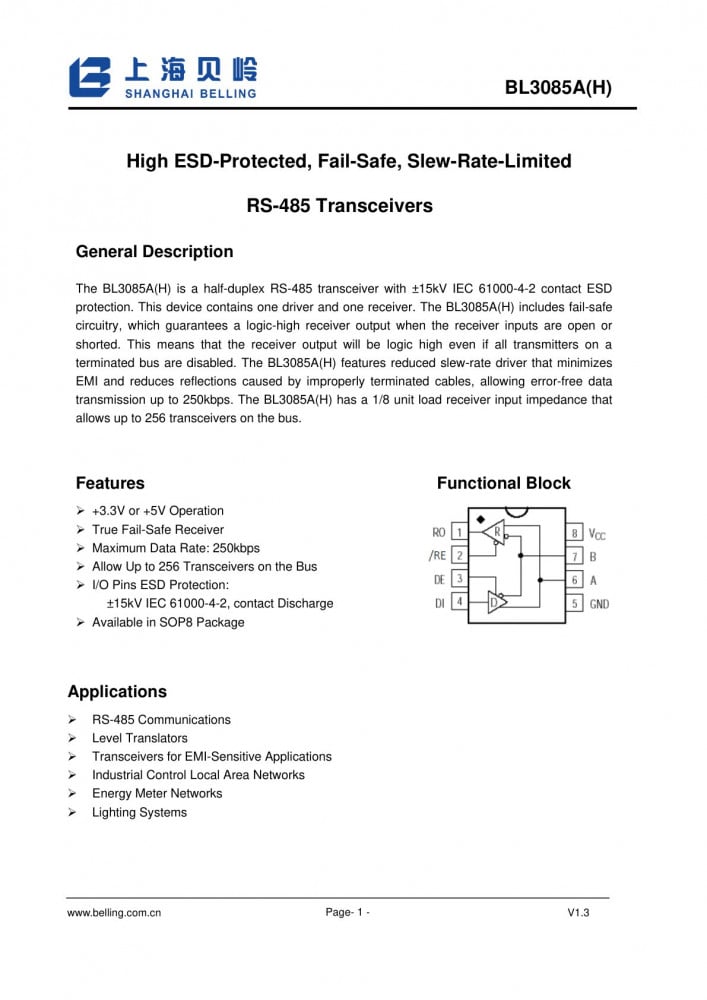BL3085A(H) datasheet page 1