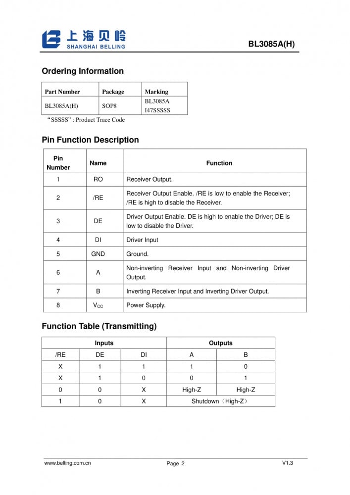 BL3085A(H) datasheet page 2
