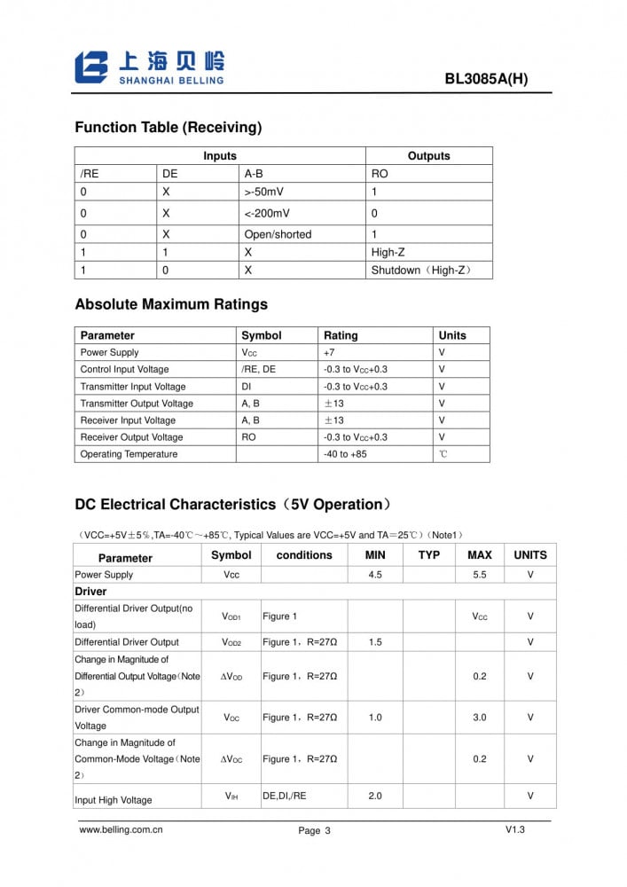 BL3085A(H) datasheet page 3