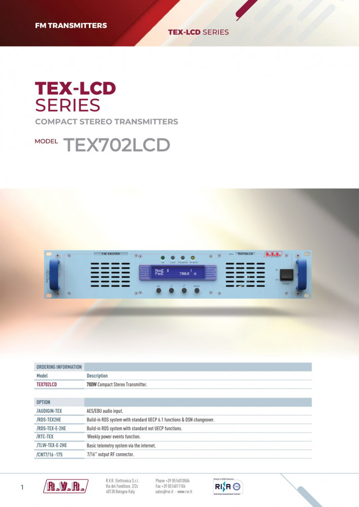 TEX702LCD product documentation page 1