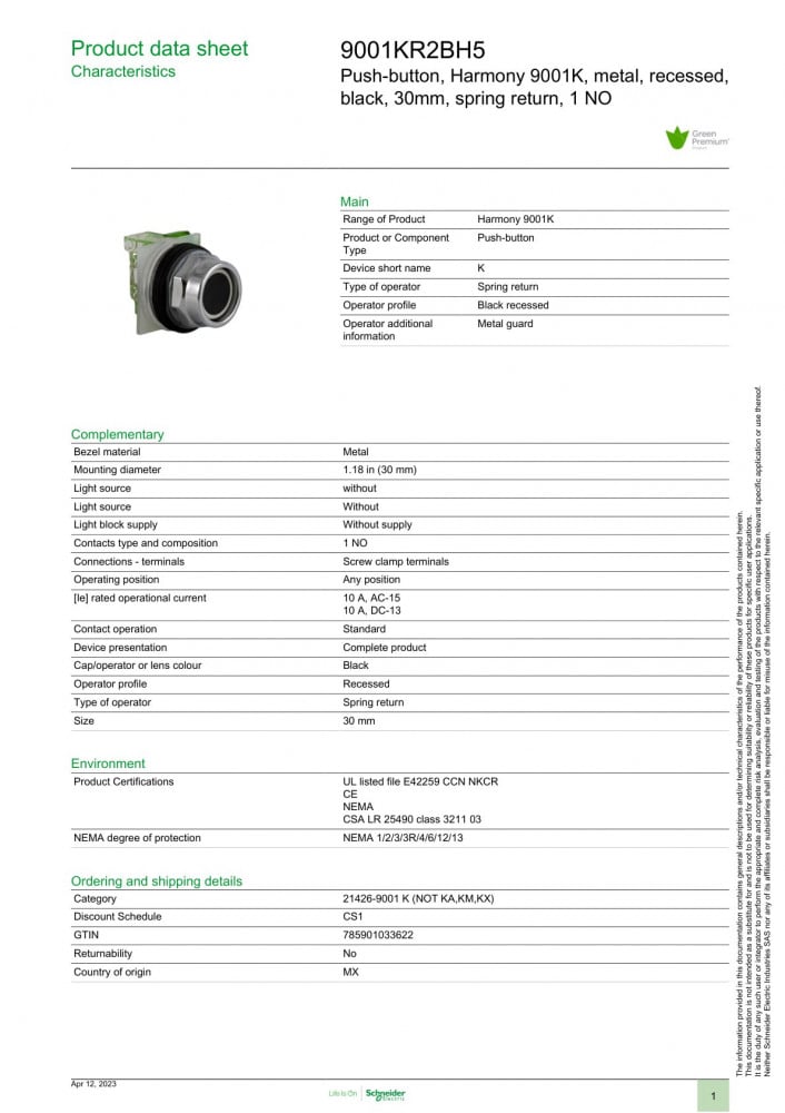 9001KR2BH5 technical document page 1