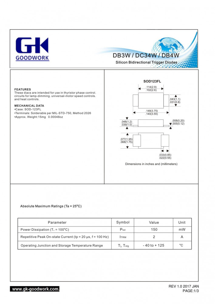 GOODWORK DB3W datasheet page 1