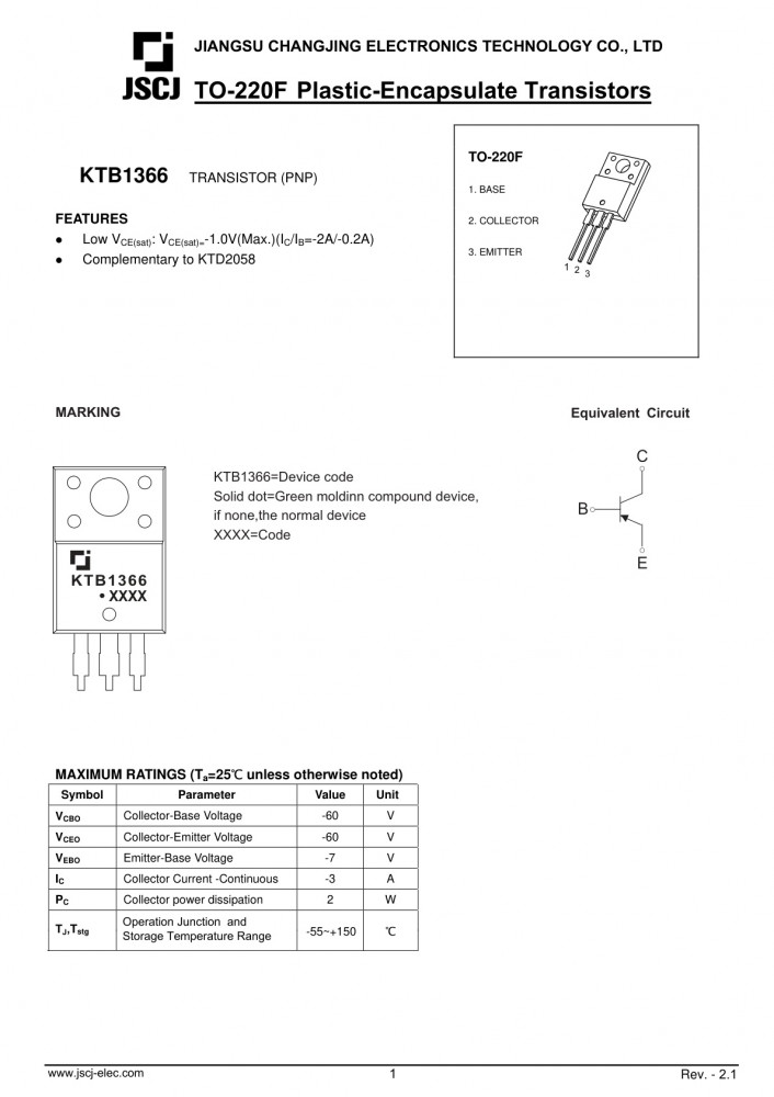 KTB1366 datasheet page 1
