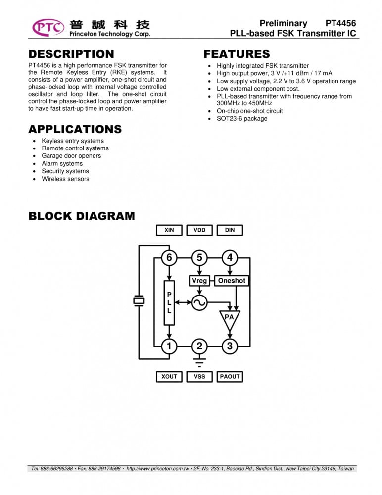 PT4456 technical document page 1