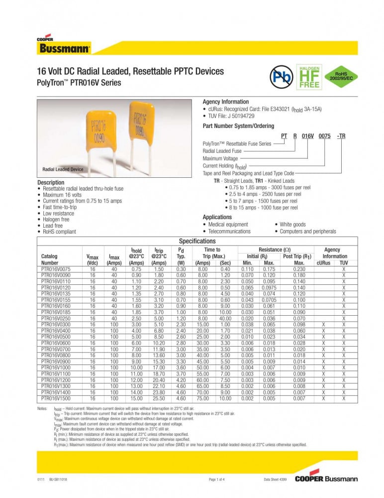 PTR016V0075-TR datasheet page 1