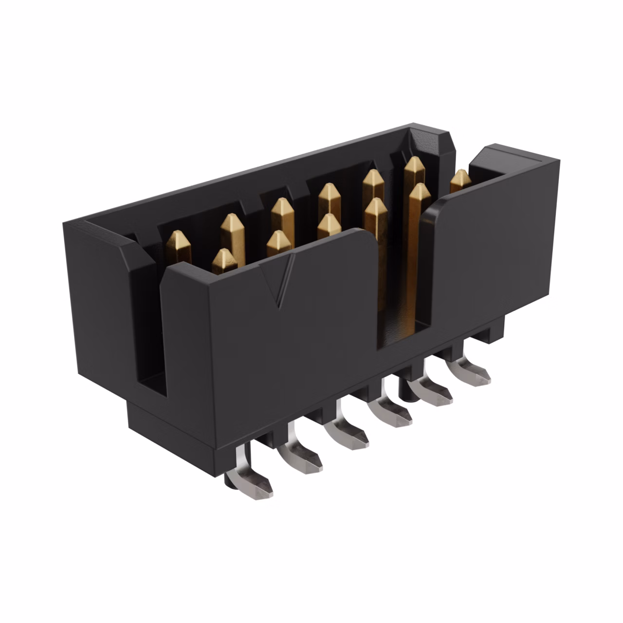 2.00mm Pitch, Milli-Grid PCB Header, Dual Row, Vertical, Surface Mount, Shrouded, 12 Circuits, 0.76µm Gold (Au) Plating, Dual Side Slots, Center Polarization, with Peg, Tape and Reel for sale
