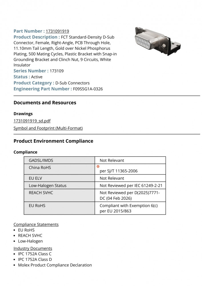 MOLEX 1731091919 product drawing page 1