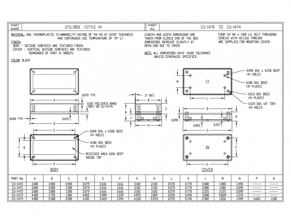 CU-1472 Utilibox Style H technical drawing