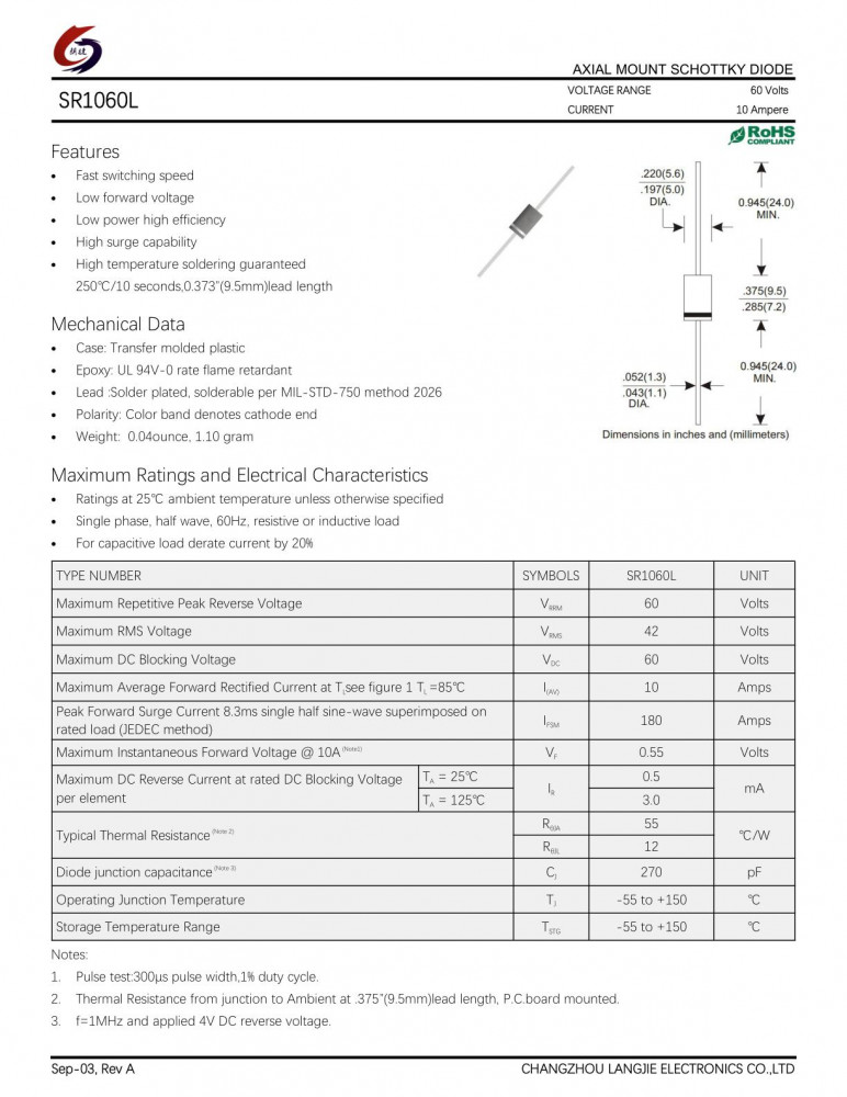 SR1060L datasheet page 1
