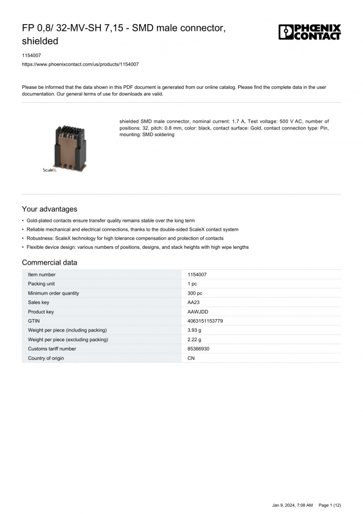 Phoenix Contact 1154007 product documentation page 1