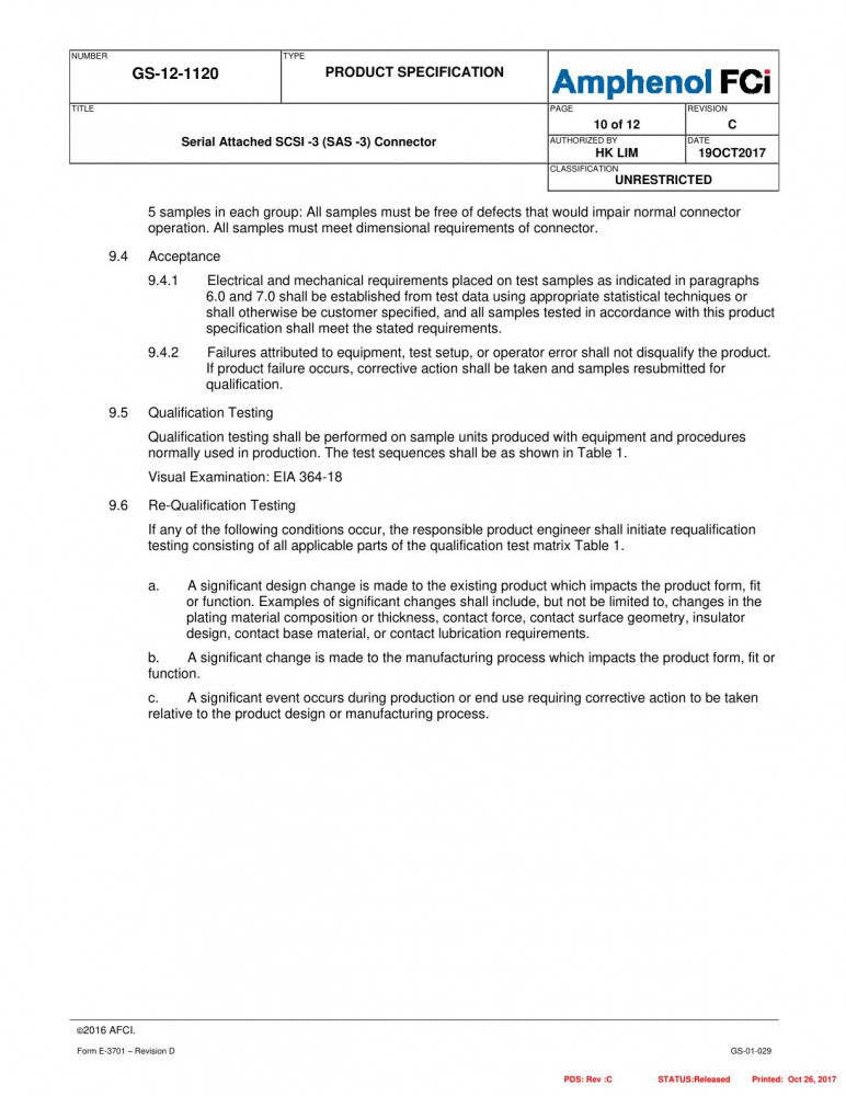 Amphenol SAS-3 connector specification page 10