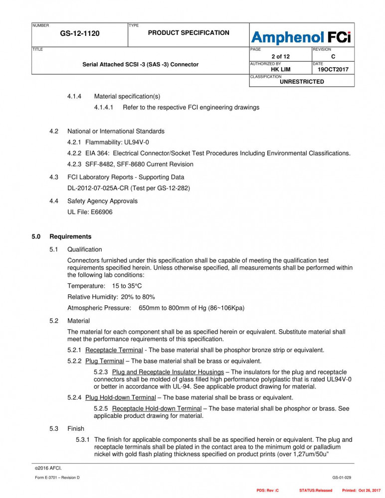 Amphenol SAS-3 connector specification page 2