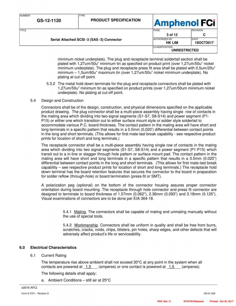 Amphenol SAS-3 connector specification page 3
