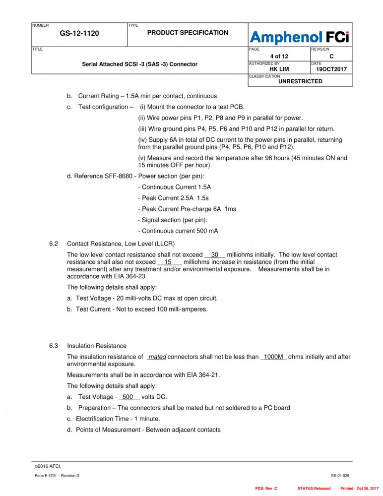 Amphenol SAS-3 connector specification page 4
