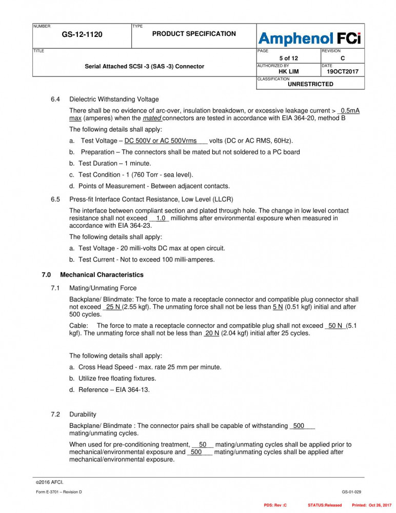 Amphenol SAS-3 connector specification page 5