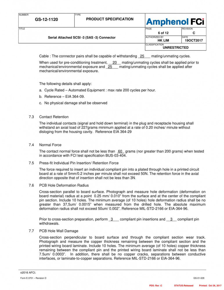 Amphenol SAS-3 connector specification page 6