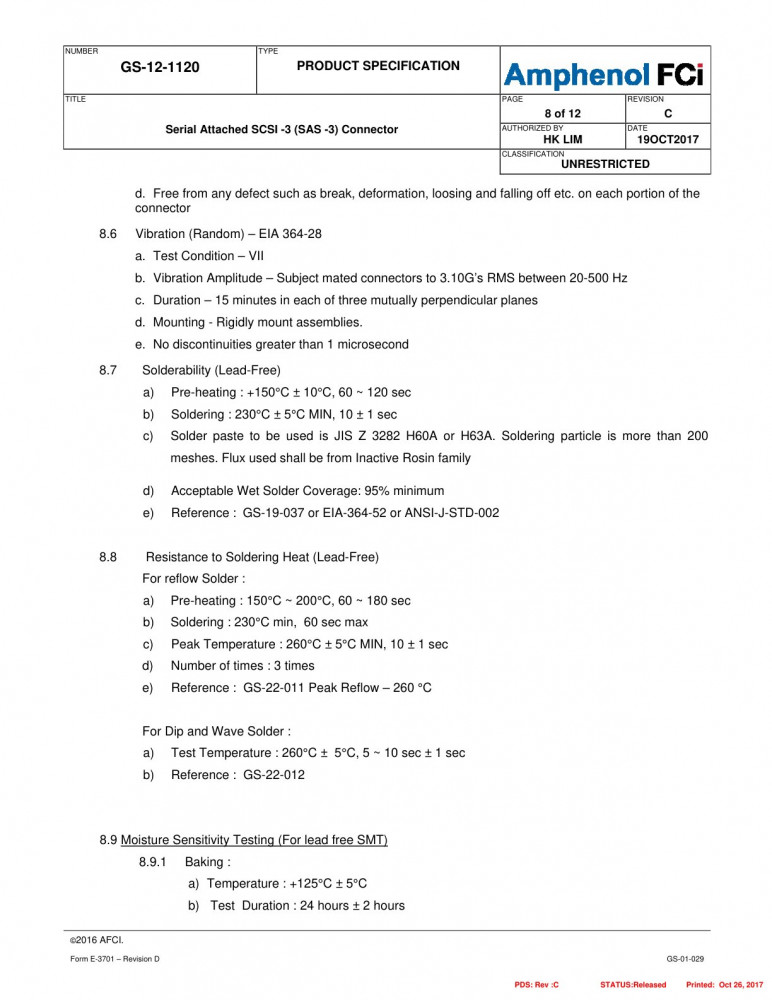 Amphenol SAS-3 connector specification page 8