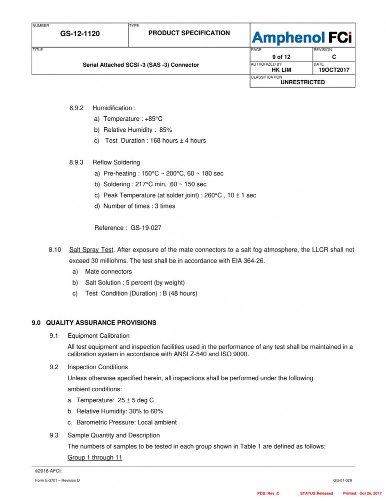 Amphenol SAS-3 connector specification page 9