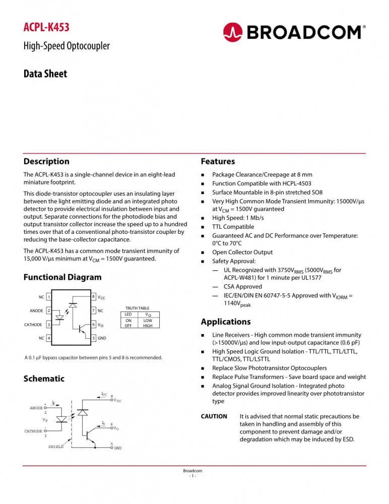 ACPL-K453-500E datasheet page 1