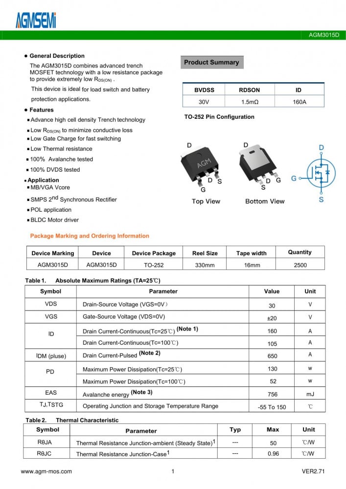 AGM3015D datasheet page 1