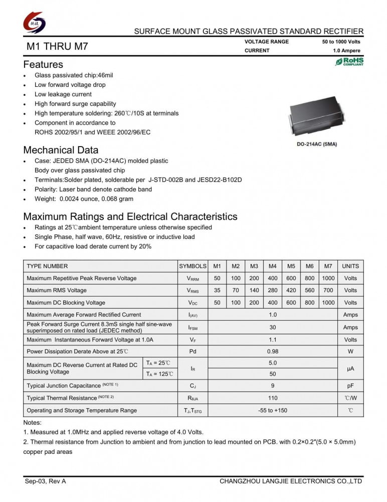 LangJie M1 datasheet page 1