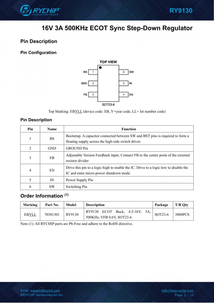 RY9130 datasheet page 2