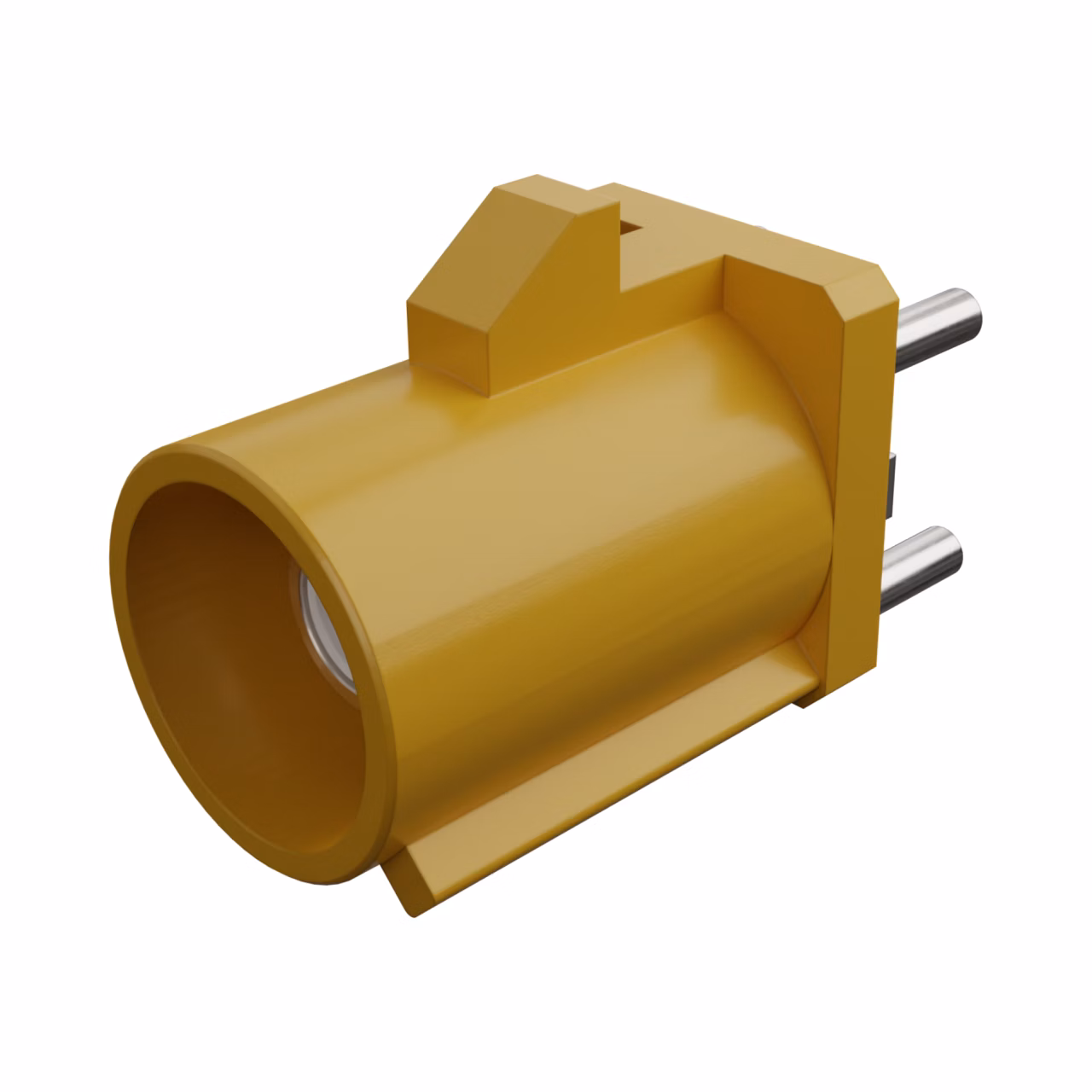 FAKRA Jack, Straight, PCB Receptacle, Through Hole, Die Cast Body, Tin (Sn) Plated, Keying Code K, Curry Yellow, Tray, 50 Ohms for sale